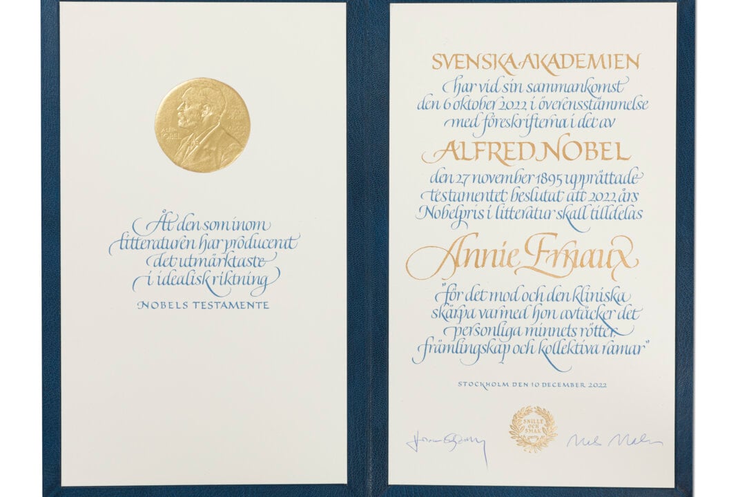Annie Ernaux – Nobel Prize diploma - NobelPrize.org